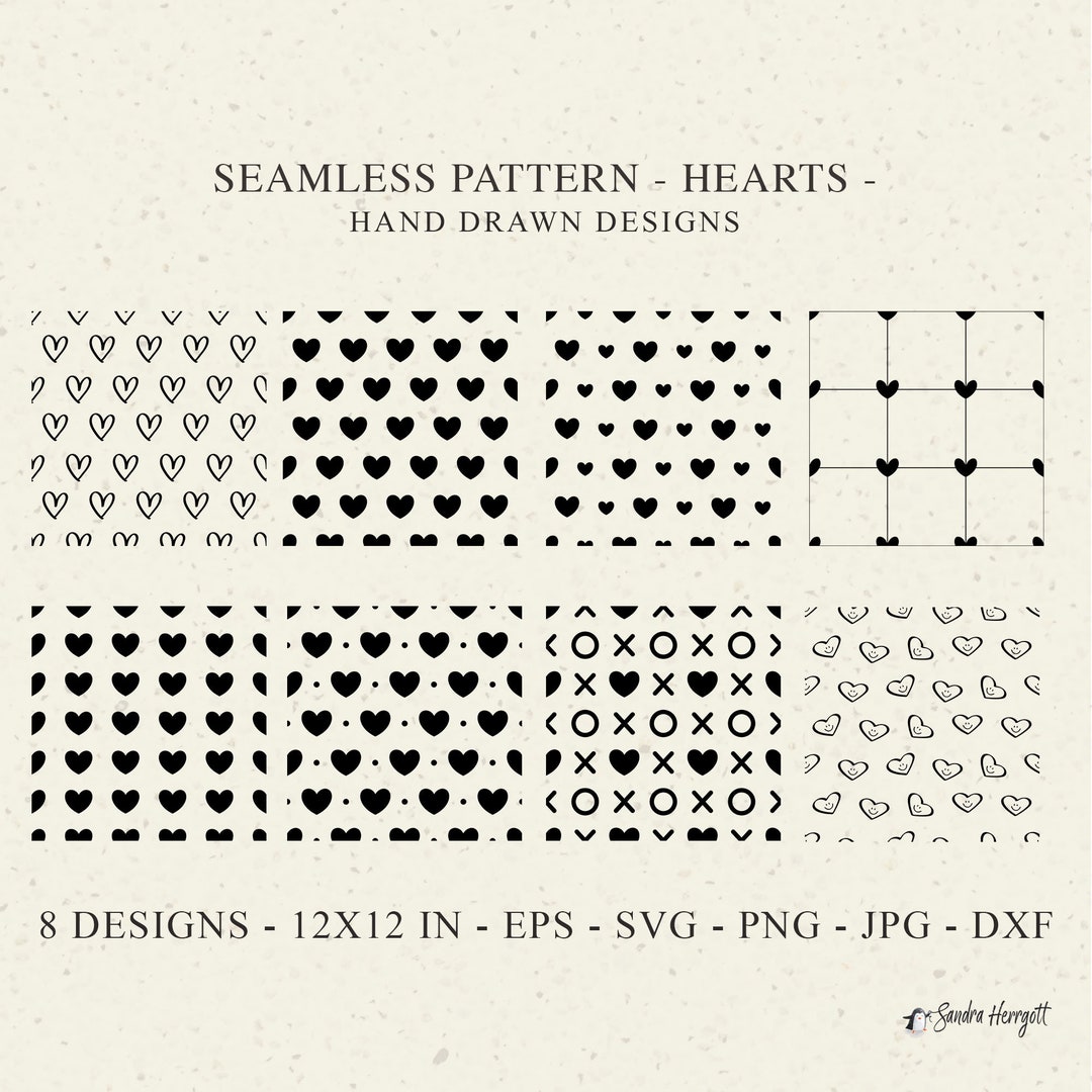 8 Heart Seamless Pattern SVG Plotter File Dxf Png Eps Jpg Valentine ...