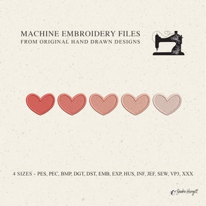 5 Pink Hearts Machine Embroidery Design Pattern, Cute Digital File for ...
