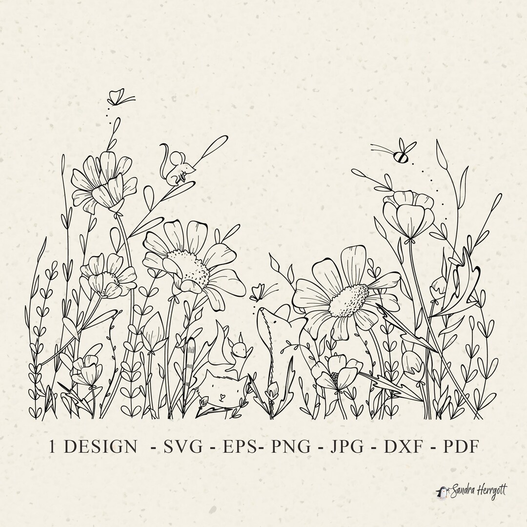 Wildflower Meadow Plotter Svg Dxf Png Eps Jpg Botanical Cricut Fox ...