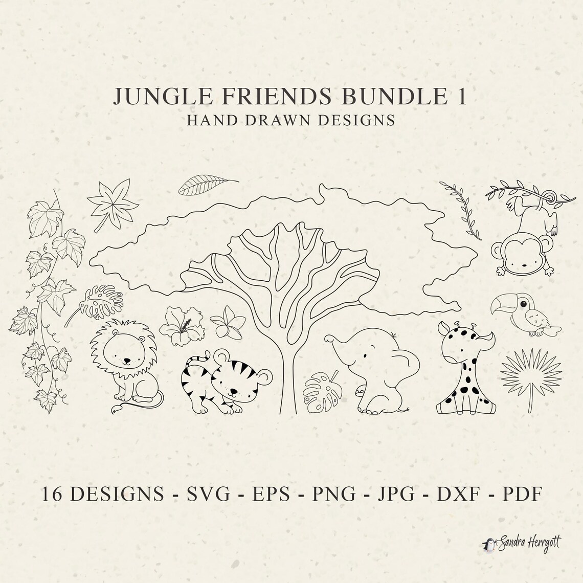 Jungle Animal Friends Plotter File SVG DXF Png Safari Cute Lion Cricut ...