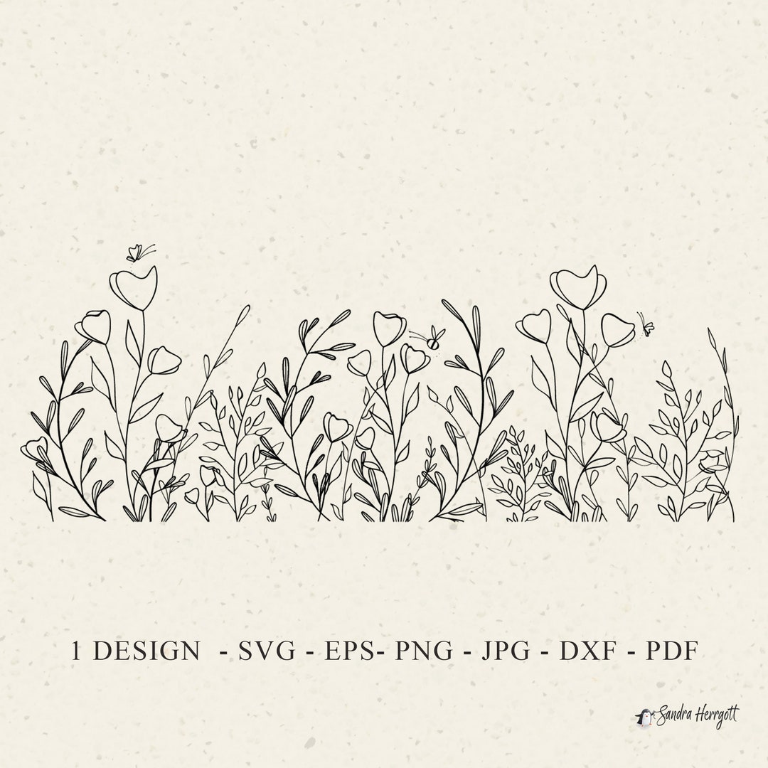 Wildflower Meadow Plotter File Svg Dxf Eps Png Jpg Pdf Cute Floral ...