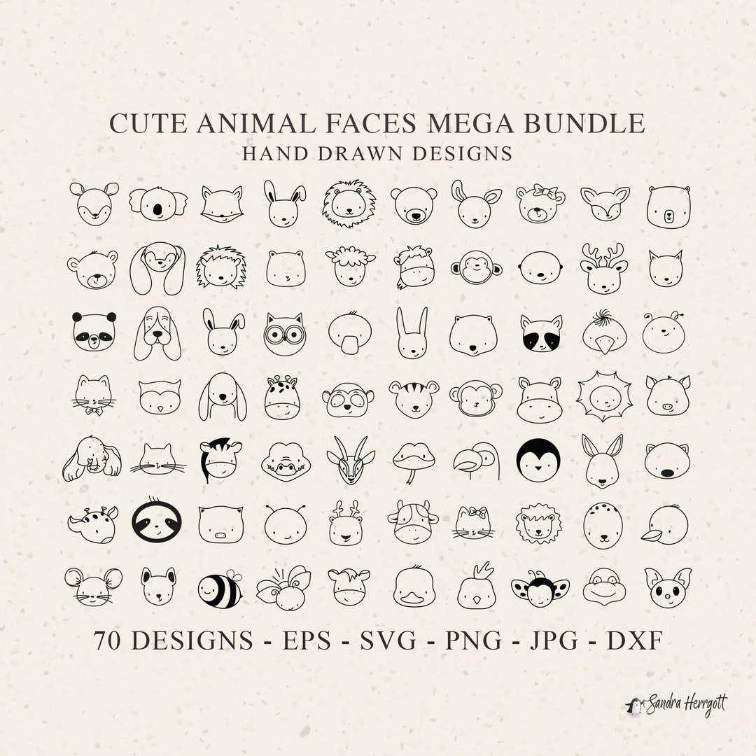 Cute Animal Faces Plotter File Svg Dxf Png Jpg Fox Cricut Baby Shower ...