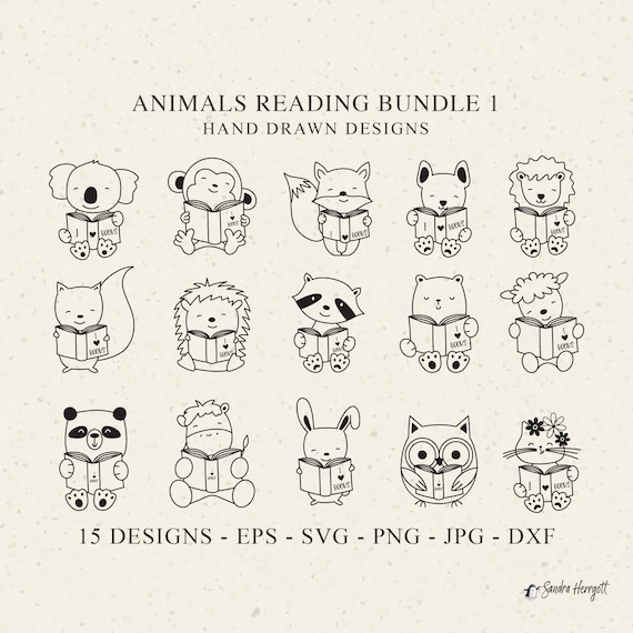 Animal Reading Plotter File SVG DXF PNG Lion Fox Koala Bear | Etsy