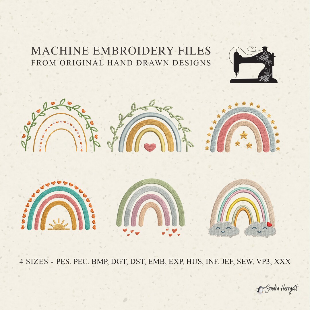 6 Cute Boho Rainbow Machine Embroidery Design Pattern File, Valentine ...