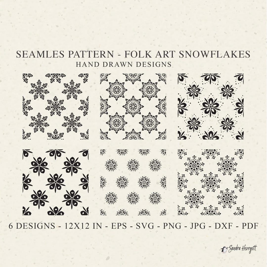 Folk Art Snowflake Seamless Pattern SVG Plotter File Dxf Png Eps Jpg ...