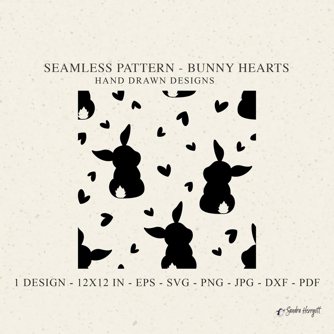 Cute Bunny Heart Seamless Pattern Svg Dxf Png Eps Baby Animal Cricut ...
