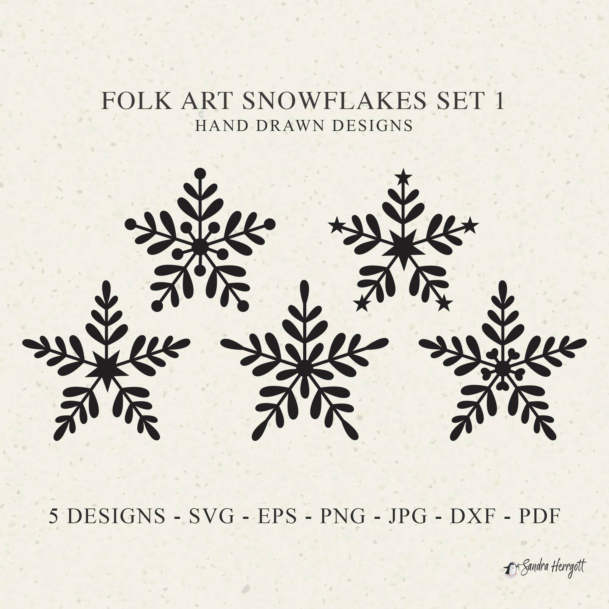 Snowflakes Plotter File Svg Dxf Png Pdf Jpg Folk Art Celestial Cricut ...