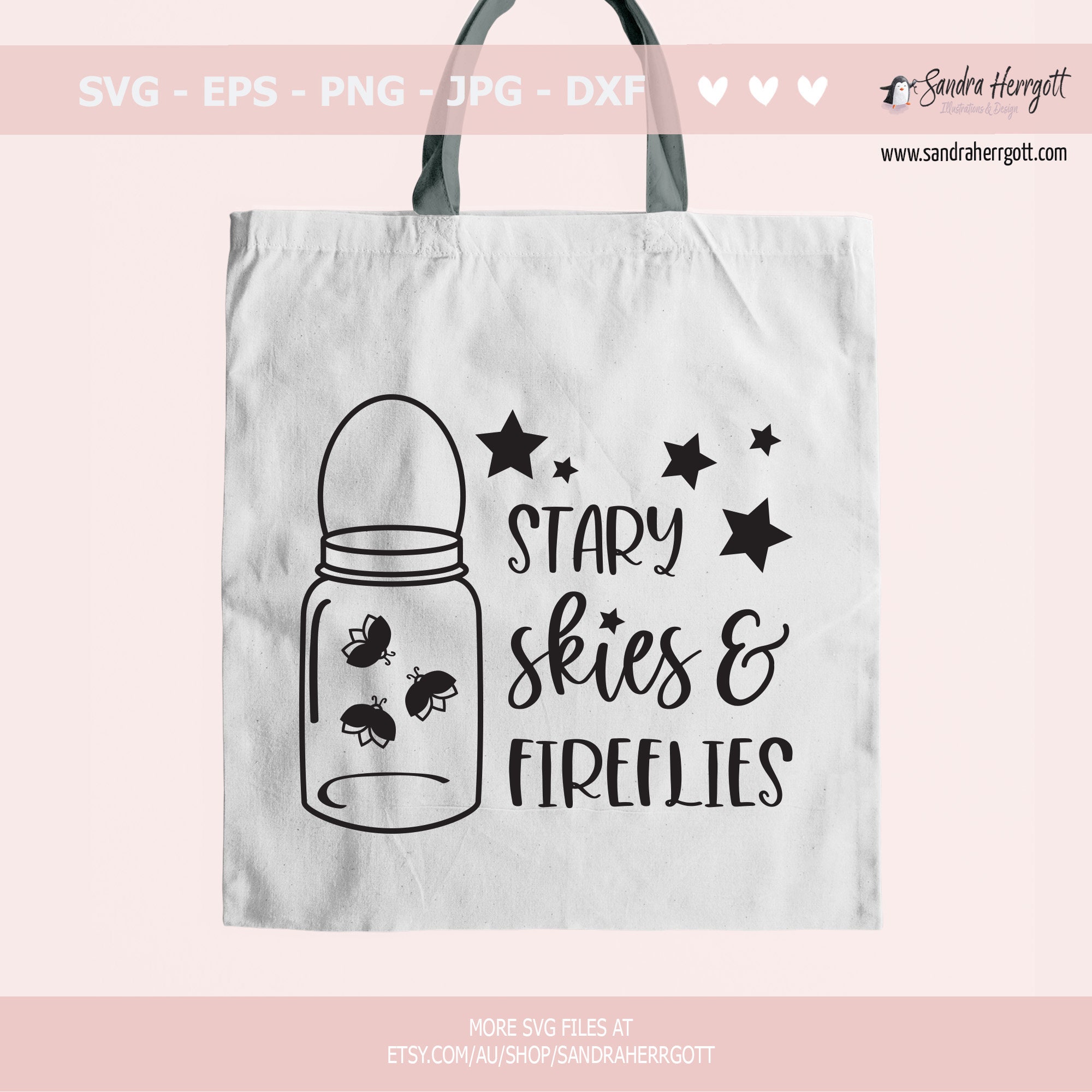 Fireflies Plotter Files SVG DXF PNG Stars Heart Mason Jar - Etsy