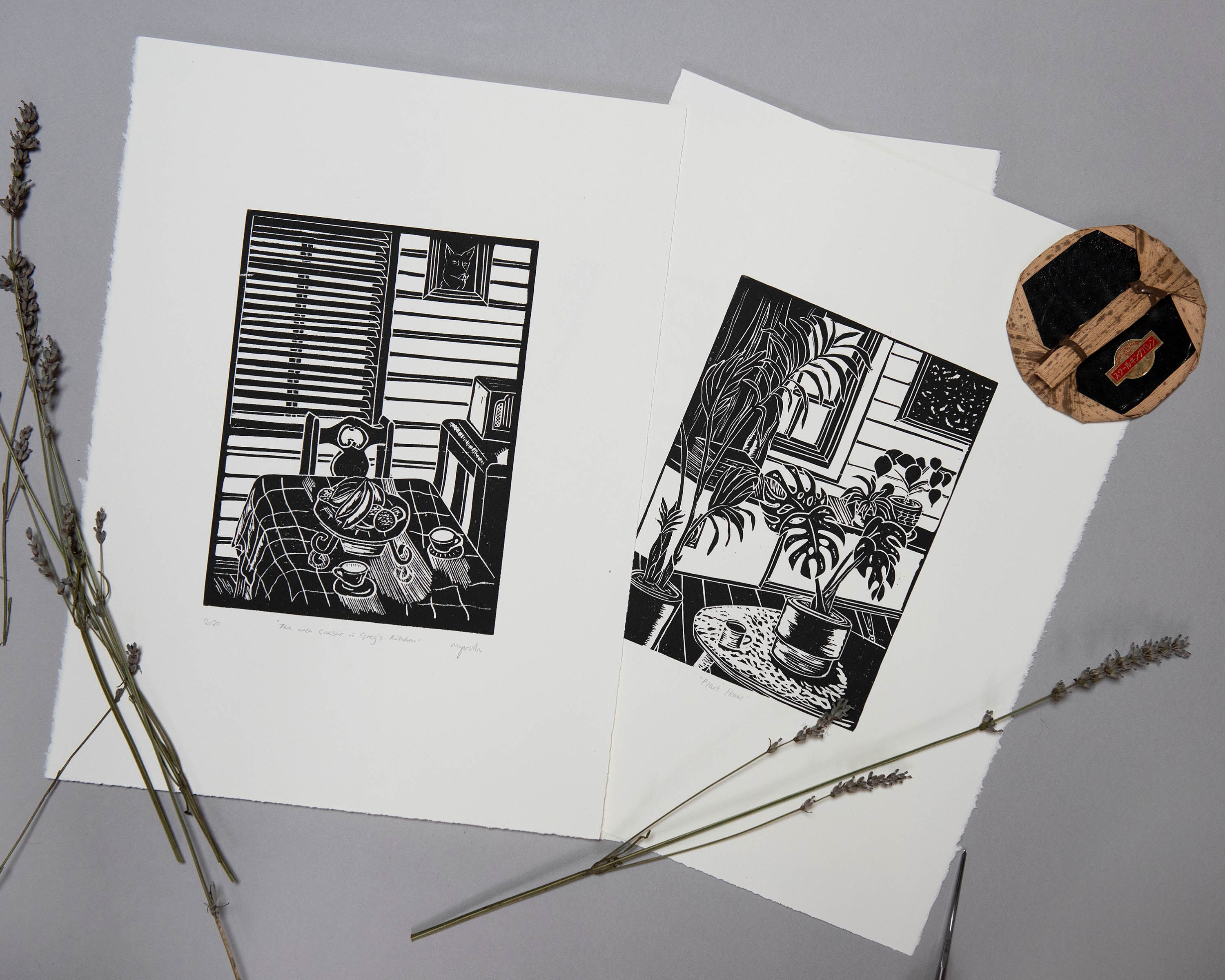 Australiana Country Kitchen Linoprint | Cottage Kitchen Linocut Black ...