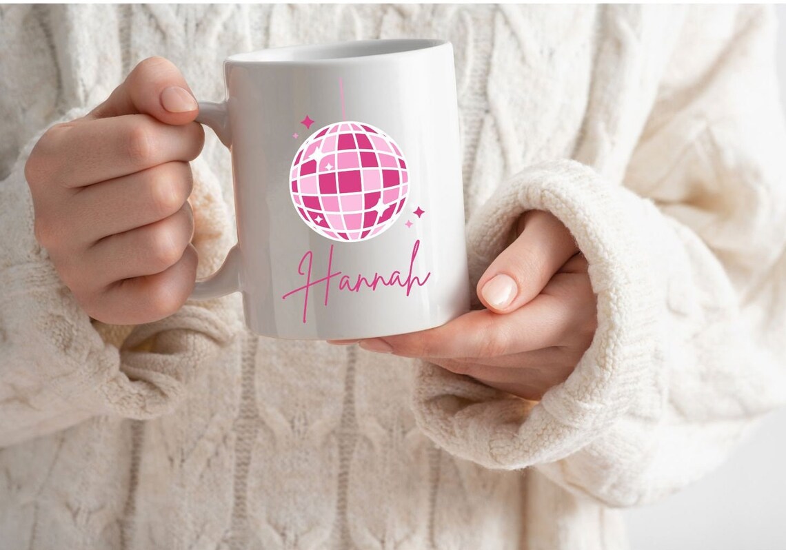 Pink Disco Ball Coffee Mug, Personalized Custom Disco Mug Personalized ...