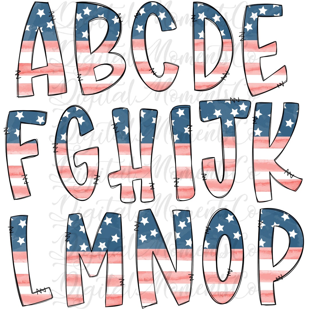 Patriotic Doodle Letters, 4th of July, Independence Day, PNG, Digital ...