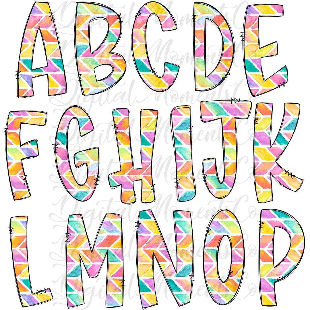 Watercolor Doodle Letters, Digital Download, PNG, Sublimation, DTG ...