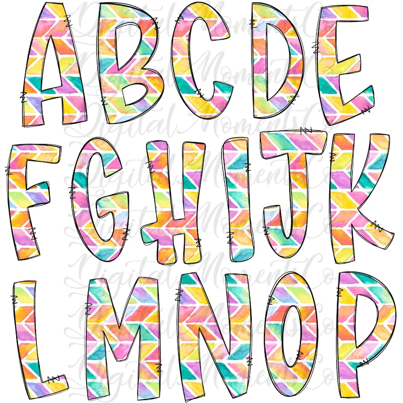 Watercolor Doodle Letters Digital Download PNG Sublimation | Etsy
