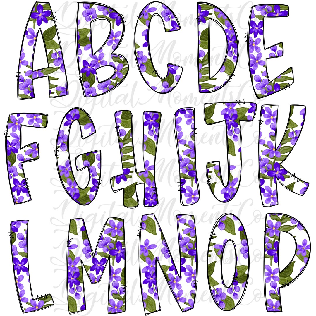 Violets, Doodle Letters, Digital Download, PNG, Sublimation, DTG ...