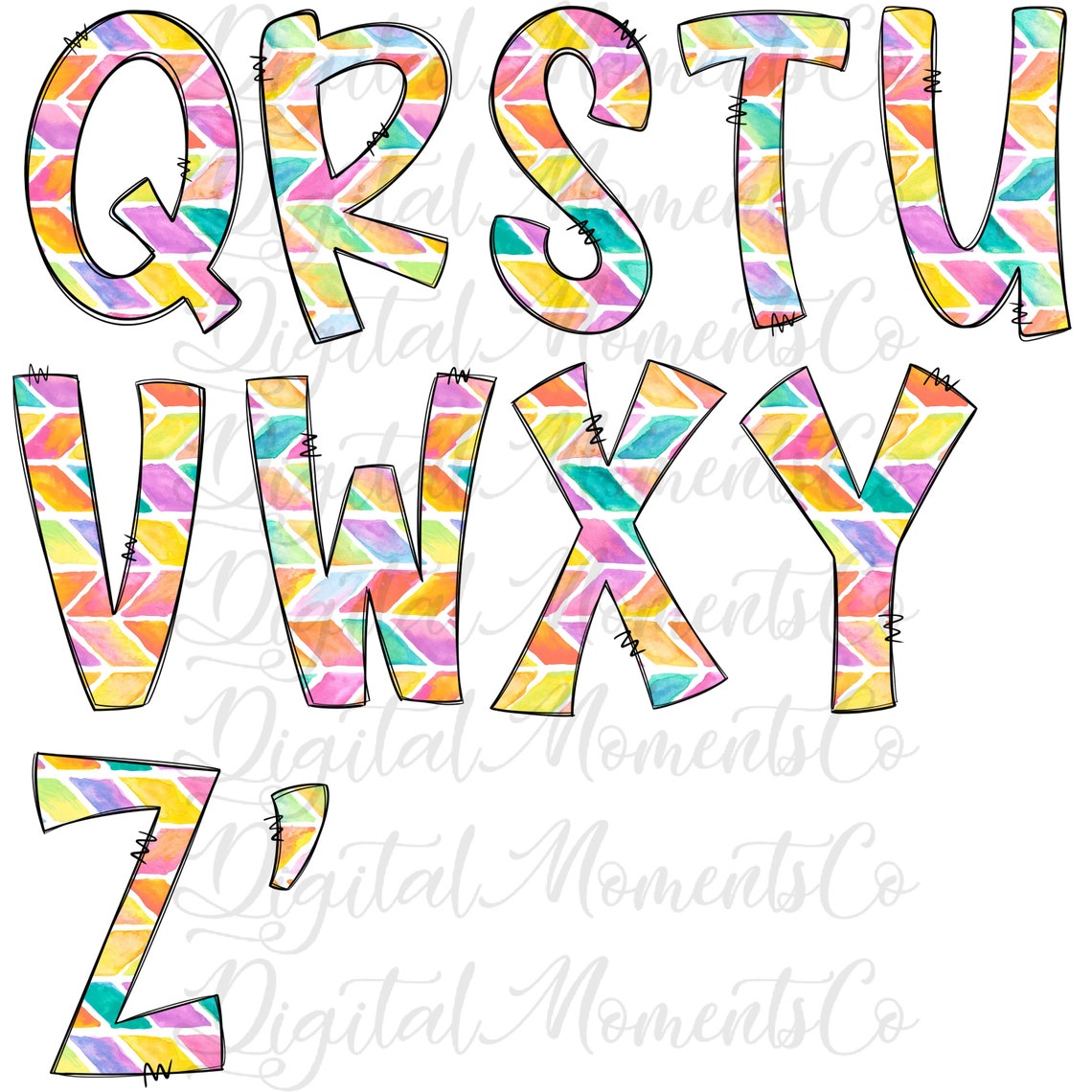 Watercolor Doodle Letters Digital Download PNG Sublimation | Etsy