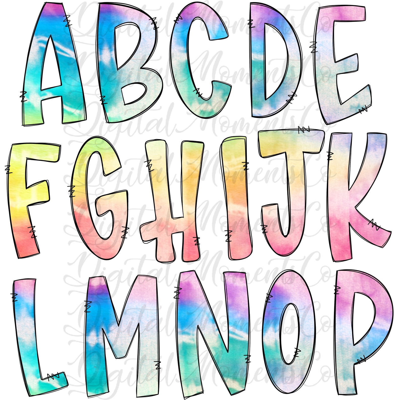 Tie Dye Doodle Letters, Digital Download, PNG, Sublimation, DTG ...