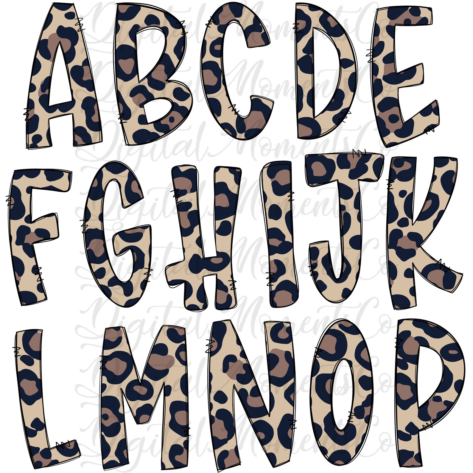 Leopard Doodle Letters Png Digital Download Sublimation | Etsy