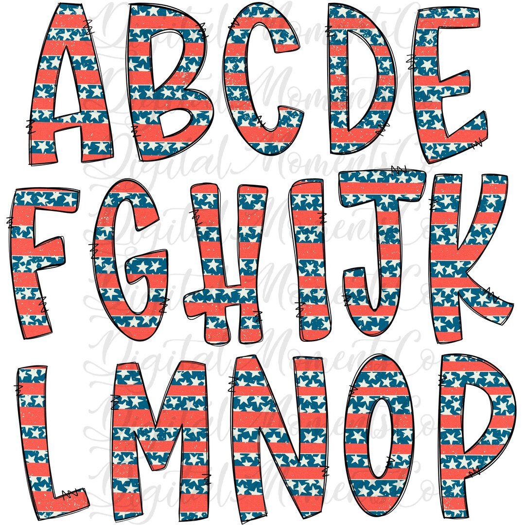 Retro Stars and Stripes, Doodle Letters, Digital Download, PNG ...
