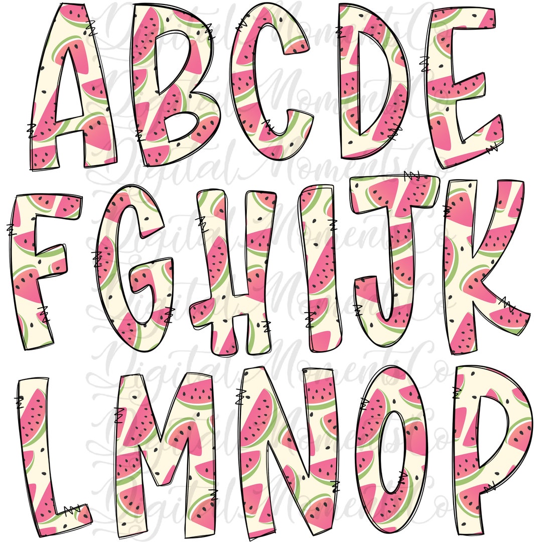 Watermelon, Doodle Letters, Summer, PNG, Digital Download, Sublimation ...