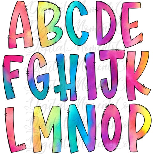 Rainbow Doodle Letters Digital Download PNG Sublimation - Etsy