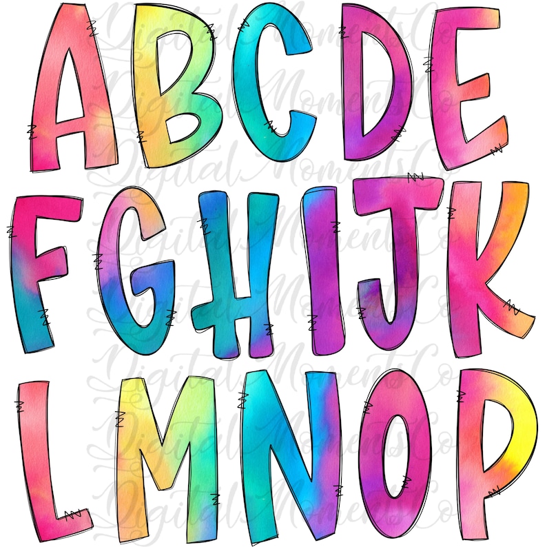 Rainbow Doodle Letters Digital Download PNG Sublimation - Etsy