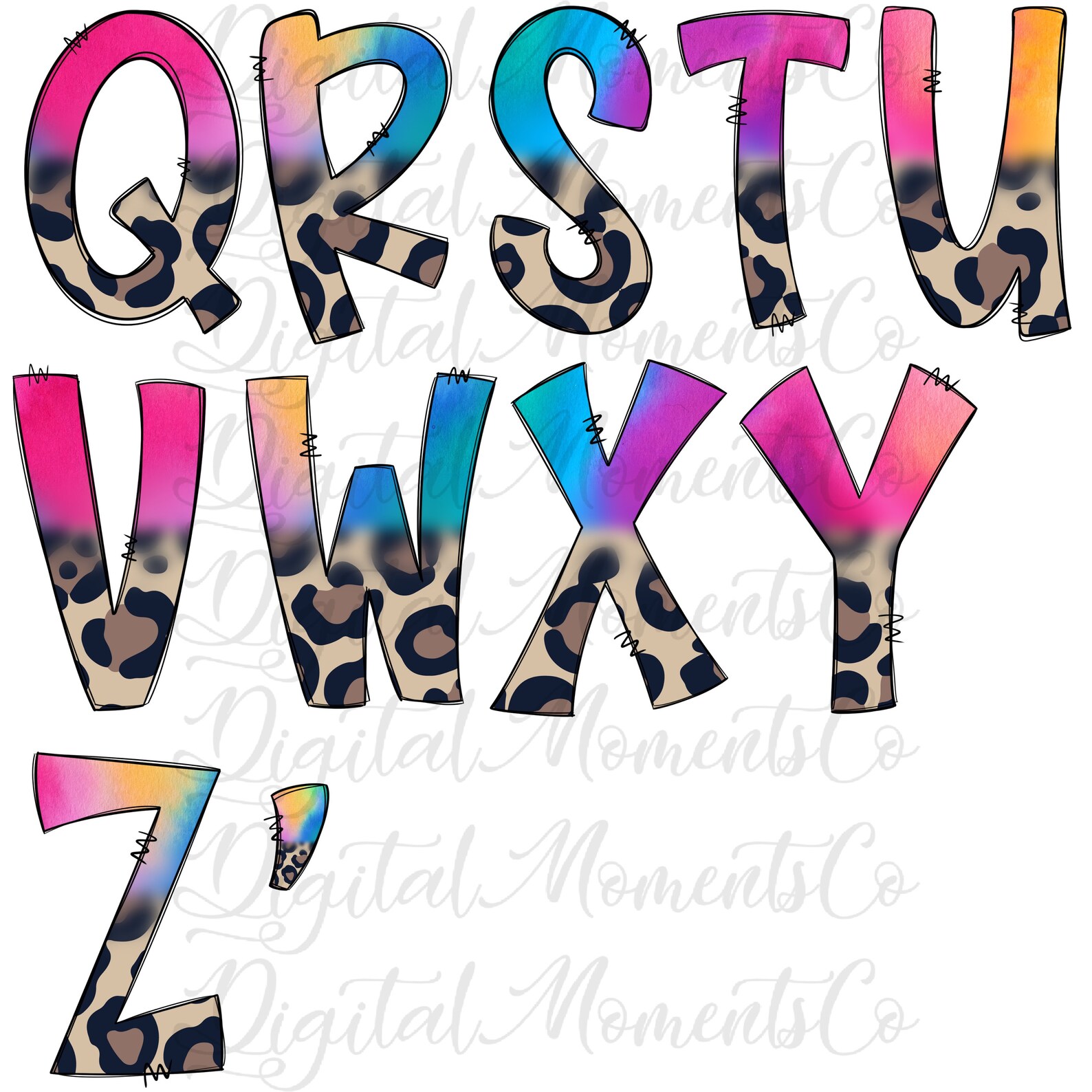 Leopard Tiedye Doodle Letters Digital Download PNG - Etsy
