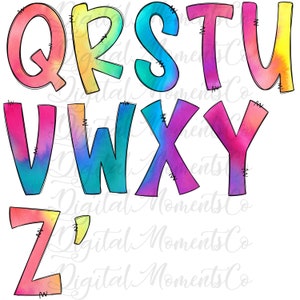 Rainbow Doodle Letters, Digital Download, PNG, Sublimation, DTG ...