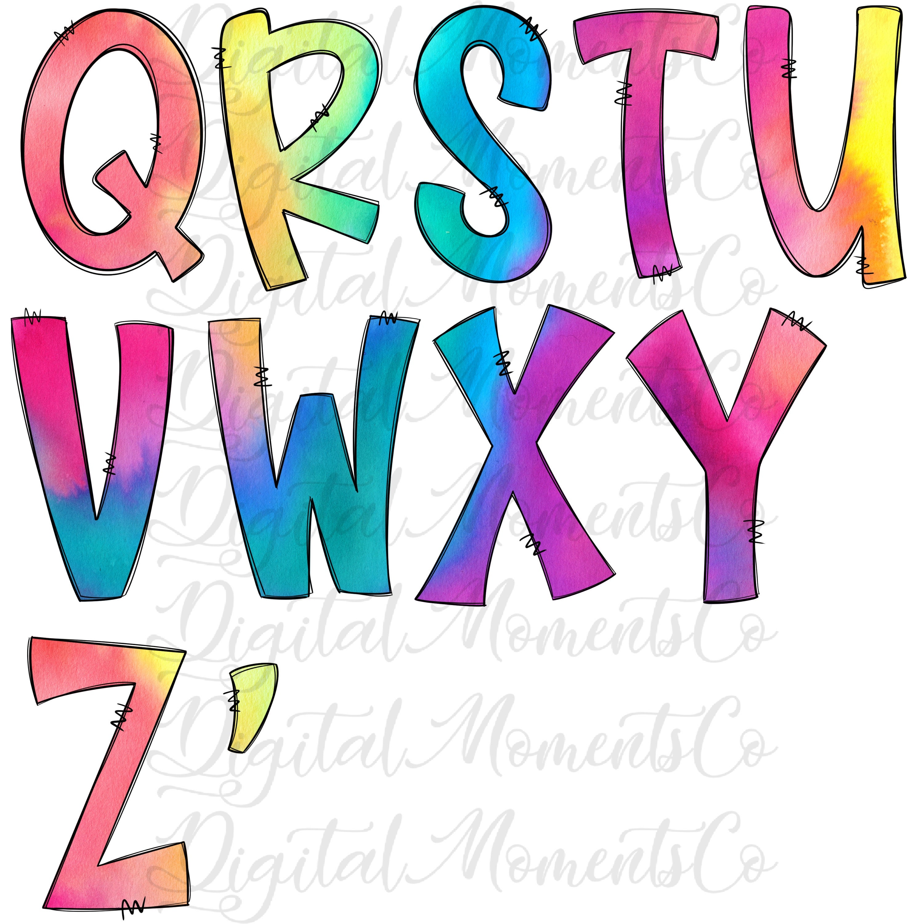Rainbow Doodle Letters Digital Download PNG Sublimation - Etsy UK
