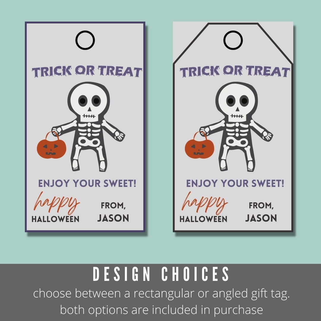 Editable Halloween Favour Tags Skeleton Gift Tags Costume Party Trick ...
