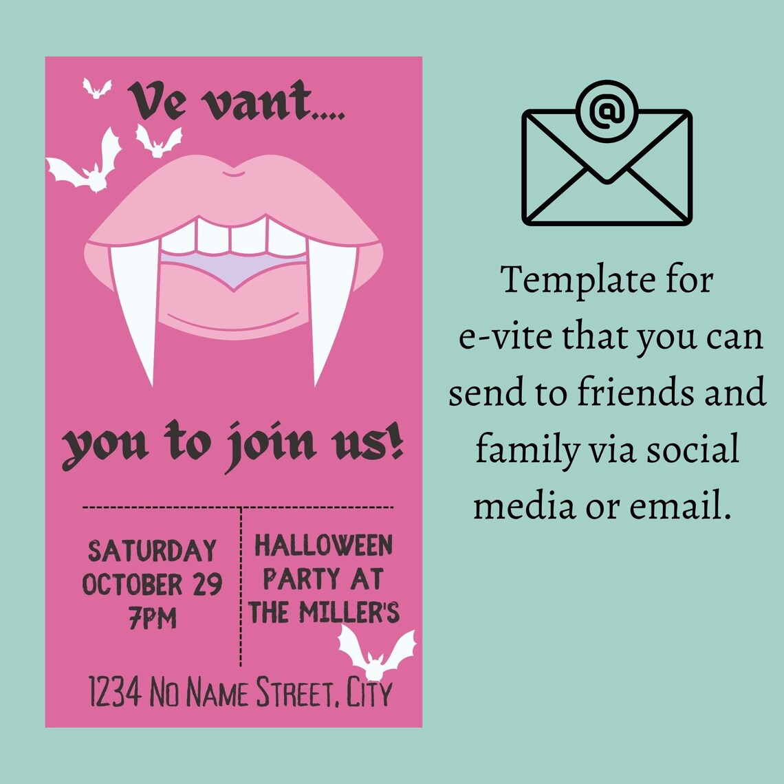 Editable Halloween Party Invitations Custom Invite Vampire - Etsy