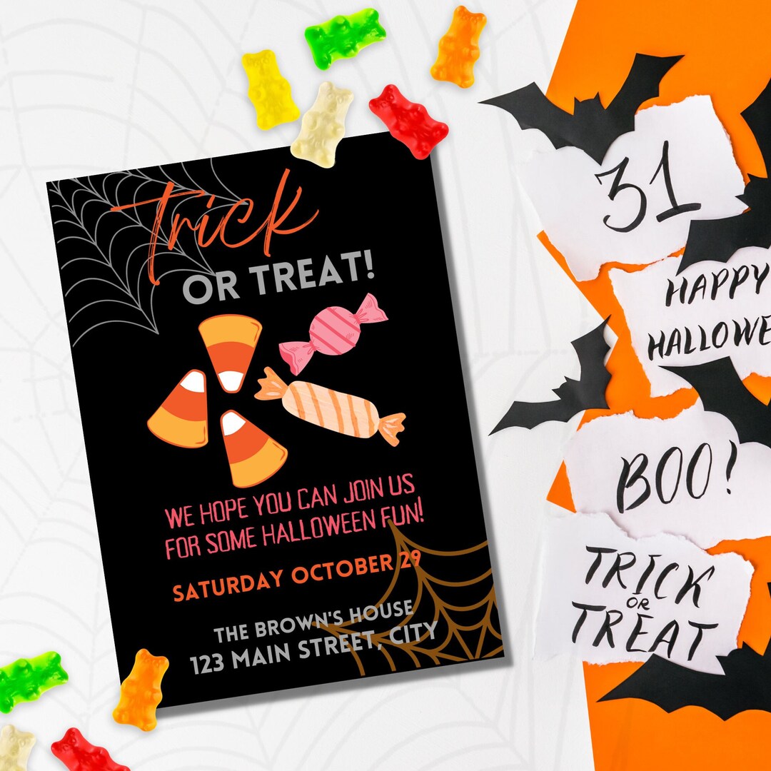 Editable Halloween Party Invitations | Custom Invite | Candy Theme ...