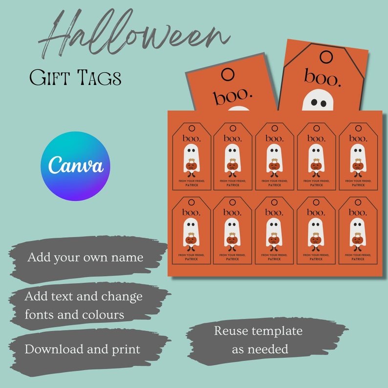Editable Halloween Favor Tags: Costume Party Printable (canva Template ...