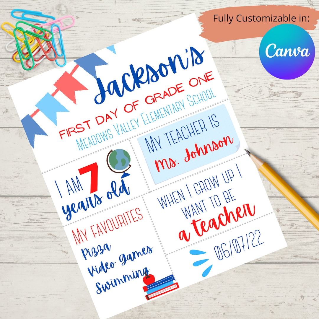 Colourful Banner Design First Day of School Printable Sign | Editable ...