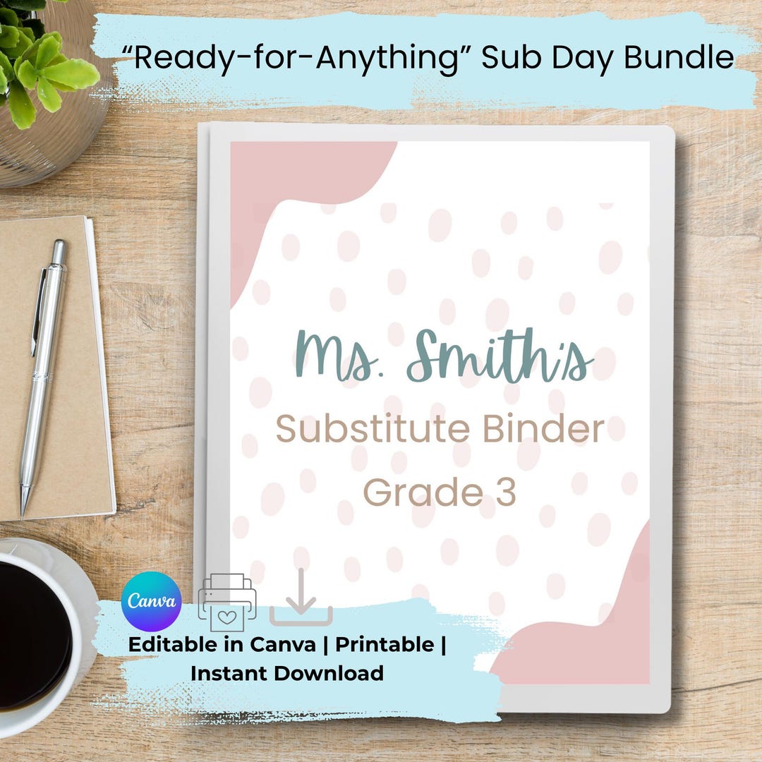Editable Substitute Teacher Binder Template: Classroom Sub Plans (canva ...