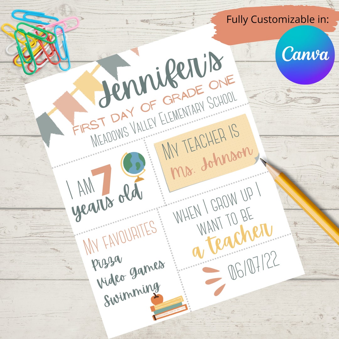 Neutral Banner Design First Day of School Printable Sign | Editable ...