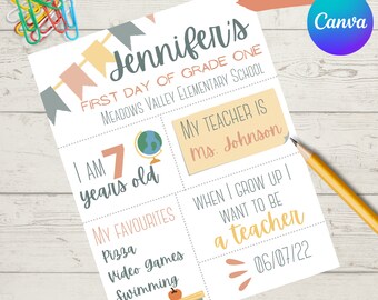 Colourful Banner Design First Day of School Printable Sign Editable ...