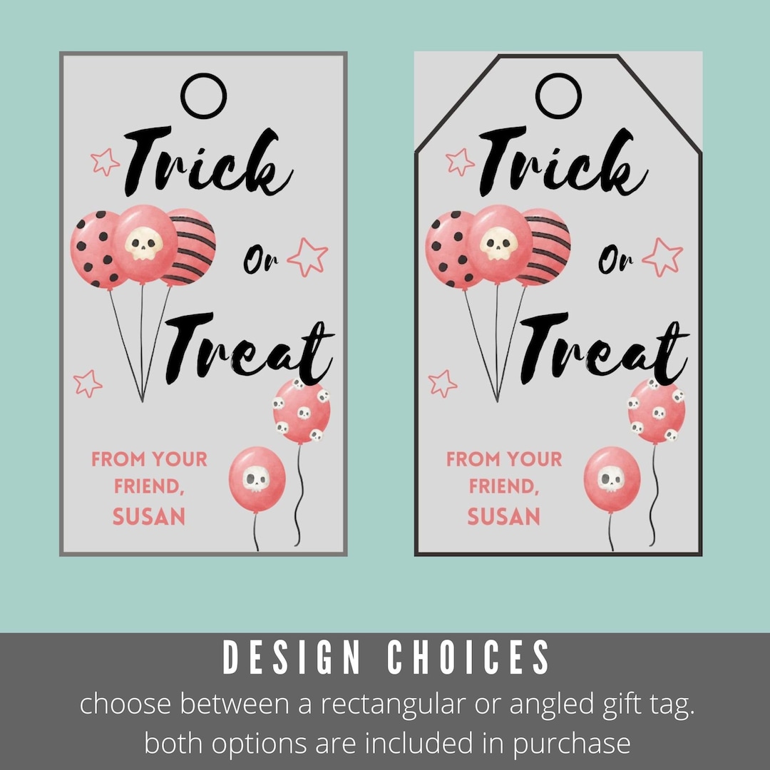 Editable Halloween Favour Tags Balloons Gift Tags Costume Party Trick ...