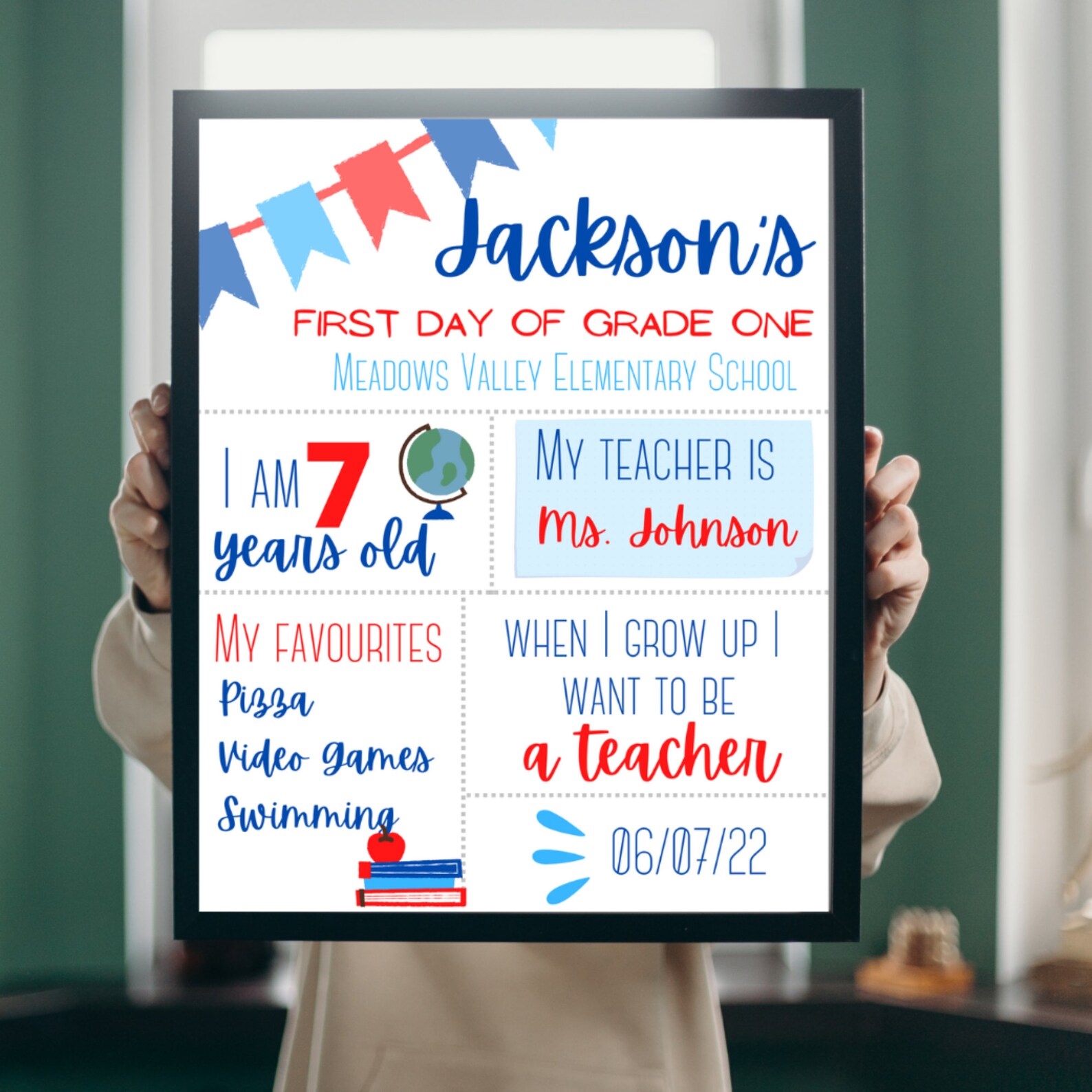 Colourful Banner Design First Day of School Printable Sign Editable ...