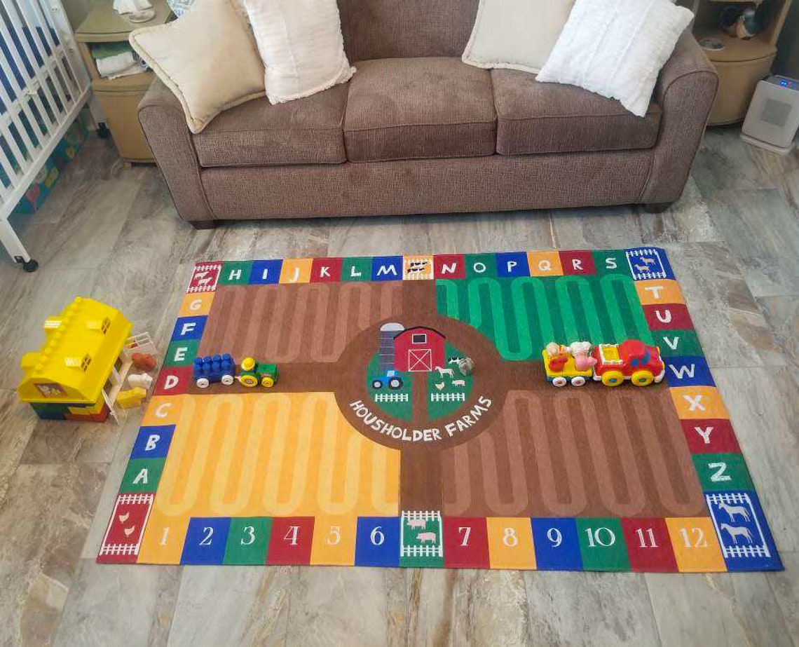 Custom Name Kid's Farm Play Rug 72x48 | Etsy