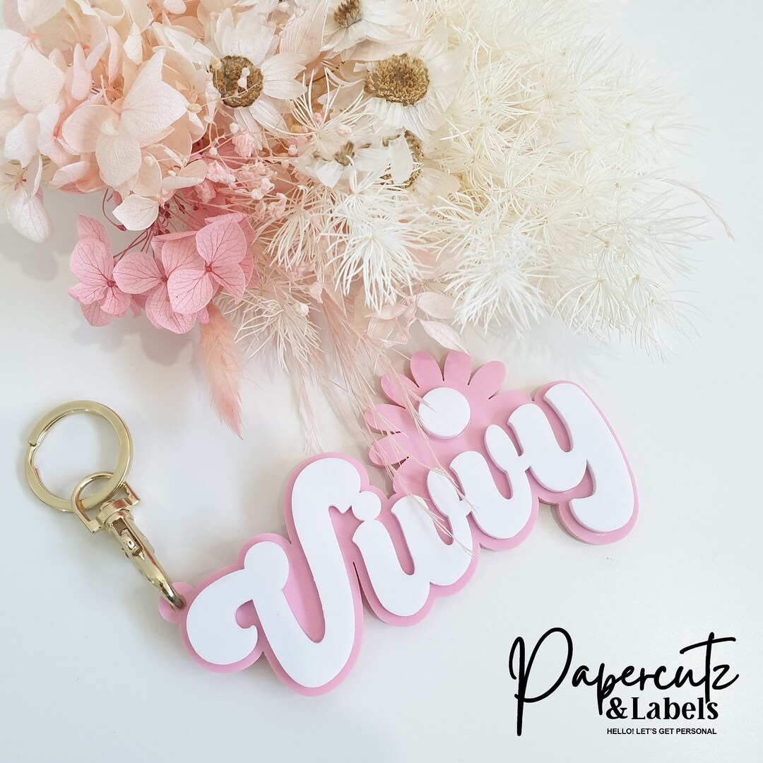 Personalised Double Layer Acrylic Keyring, Keychain, Bag Tag, Name, Bag ...