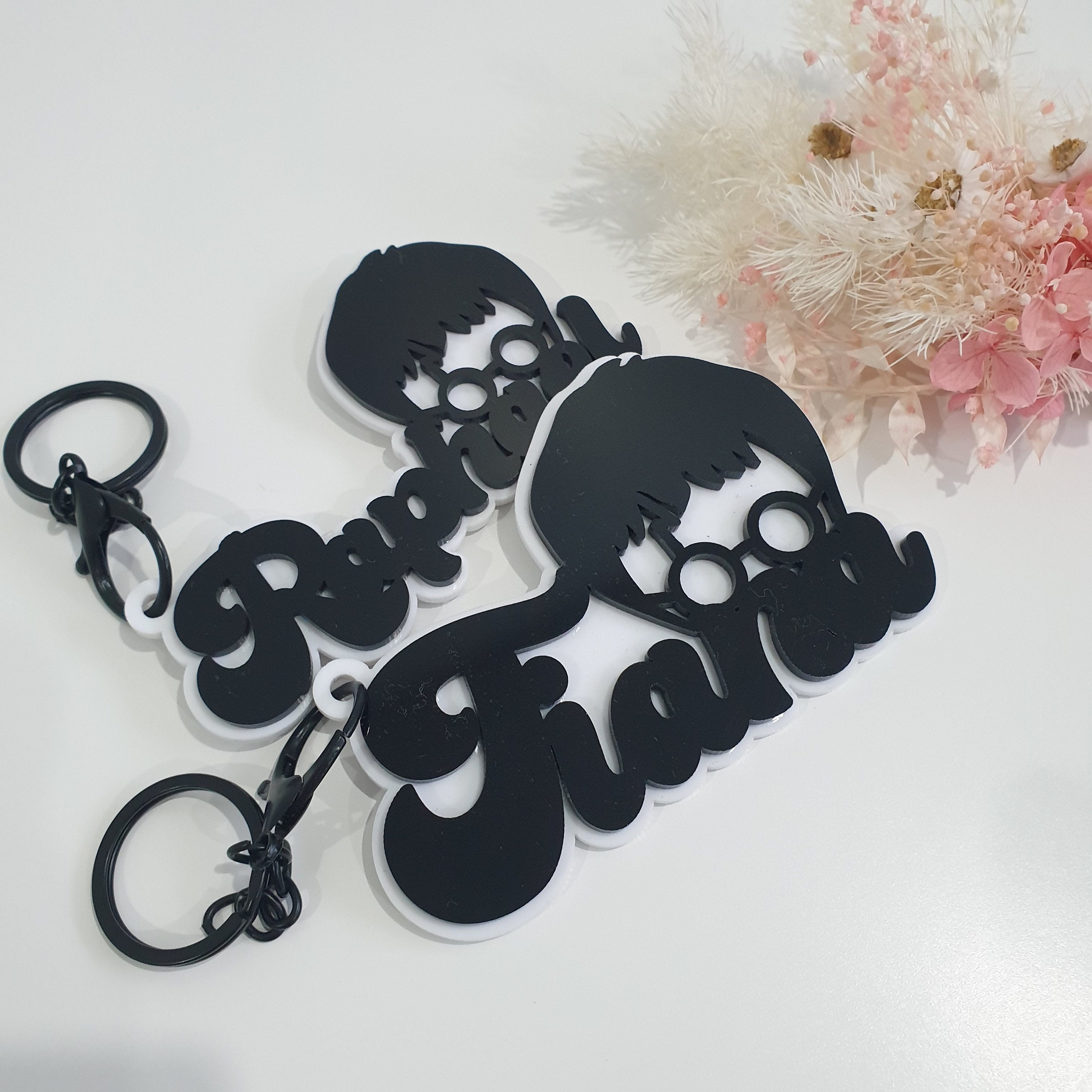 Personalised Double Layer Acrylic Keyring, Keychain, Bag Tag, Name, Bag ...