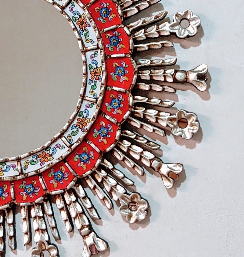 Round Decorative Mirror, “red Sunburst” - Interior Decoration - Wall ...