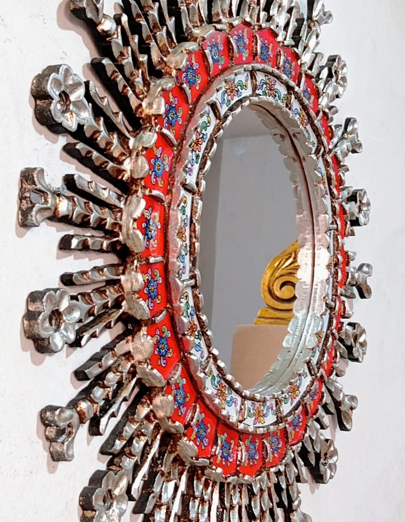 Round Decorative Mirror red Sunburst Interior - Etsy