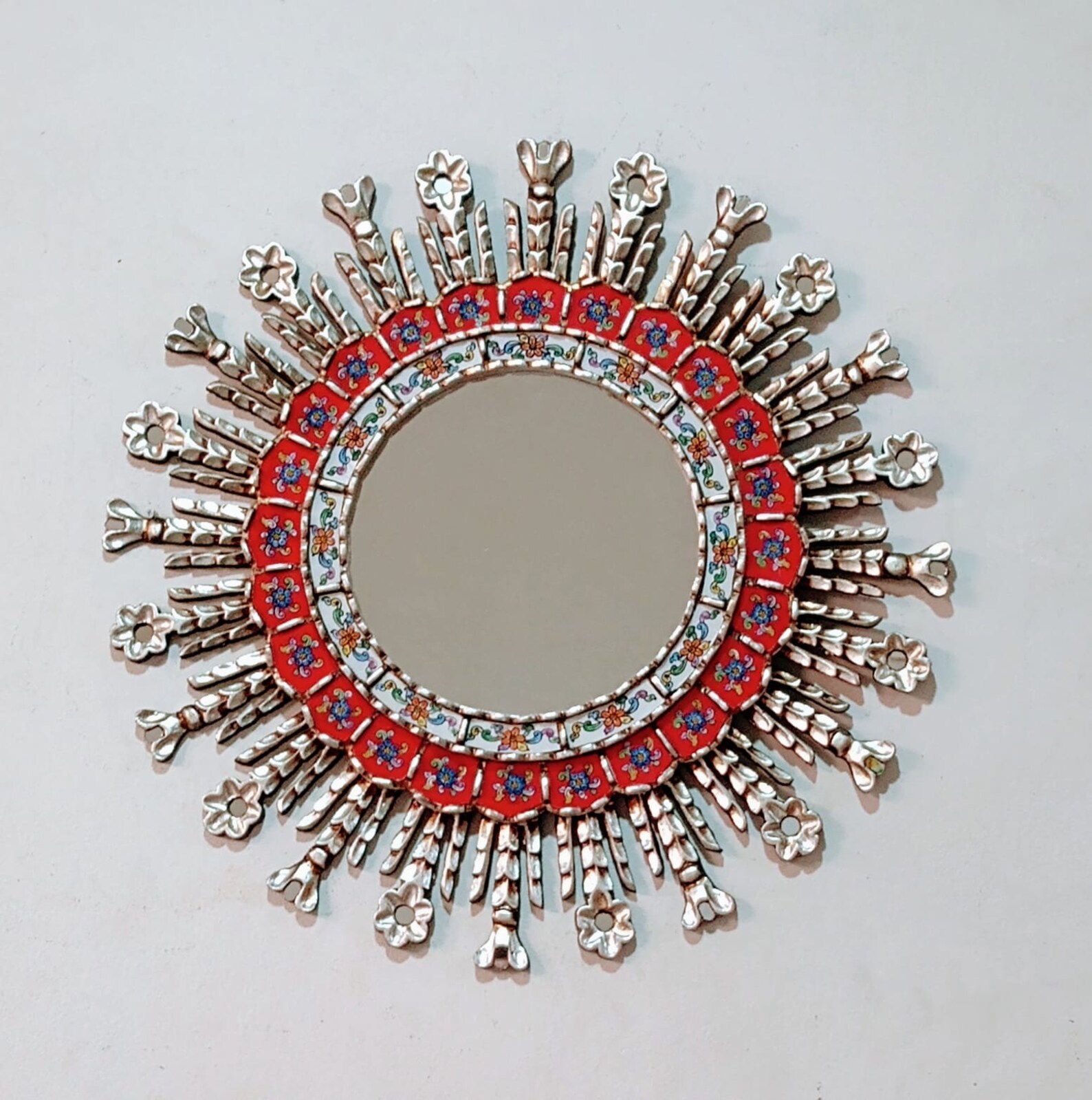 Round Decorative Mirror red Sunburst Interior - Etsy