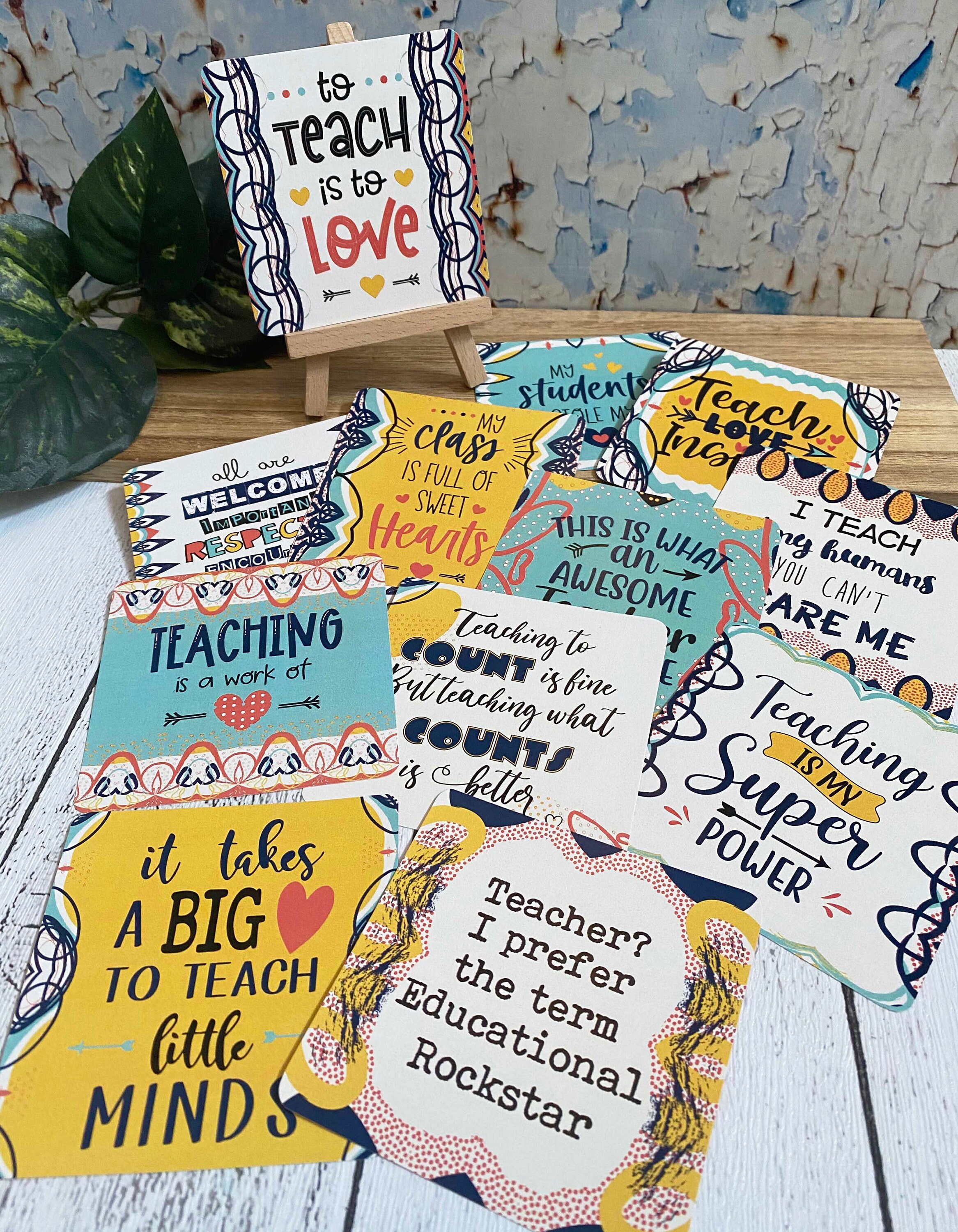 Set of 12 Teachers Affirmation Cards With Small Wooden Easel - Etsy ...