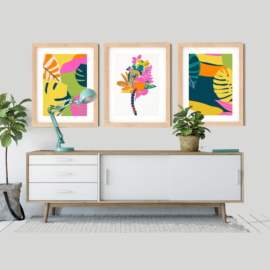 Bright Art Prints, Set of 3, Bright Wall Art, Nature Art Prints, Lemur ...