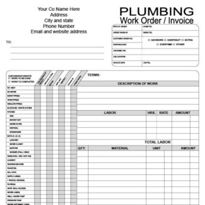 100 2 Part NCR Plumbing Work Order / Invoice 81/2" X 11" Black and ...