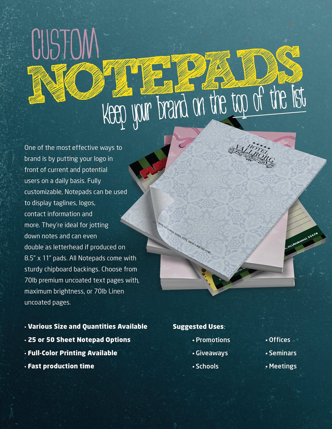 Custom Printed Note Pads Full Color 5 1/2" X 8 1/2" 2 Pads 50 Sheets EA ...
