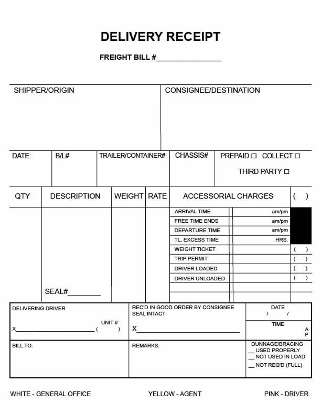3 Part NCR Form Truckers Delivery Receipt Freight Bill 100 81/2" X 11 ...