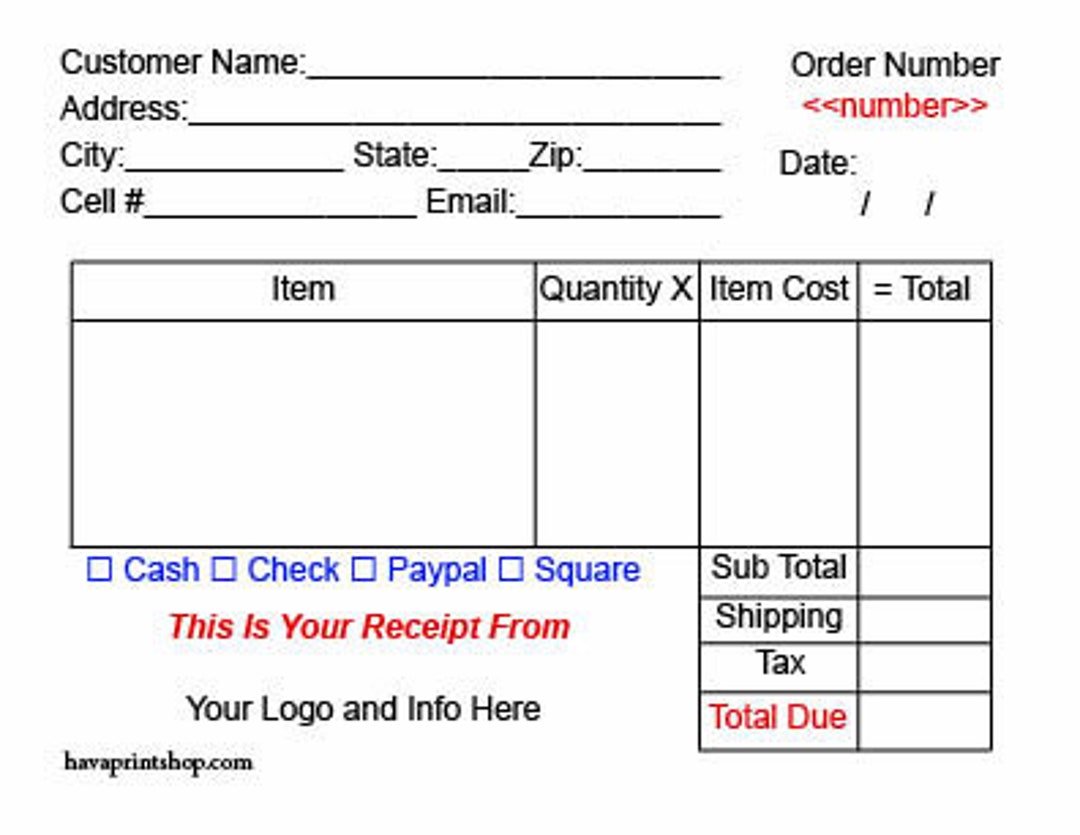 2 Part NCR Custom Sales Receipt Book Full Color 4.25" X 5.5" (50 Sets ...